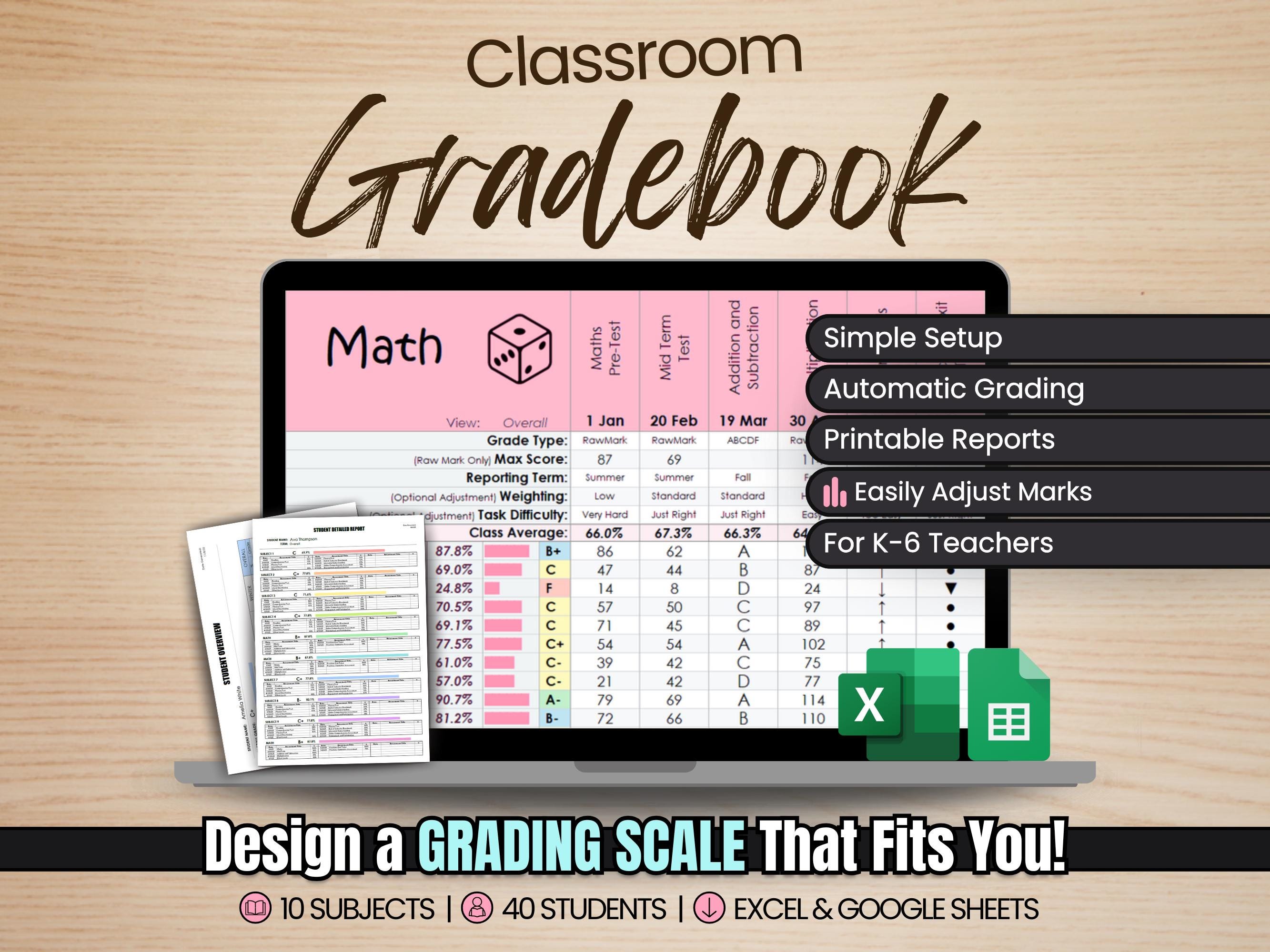 Teacher Gradebook for Google Sheets & Excel | Track 40 Students Across ...
