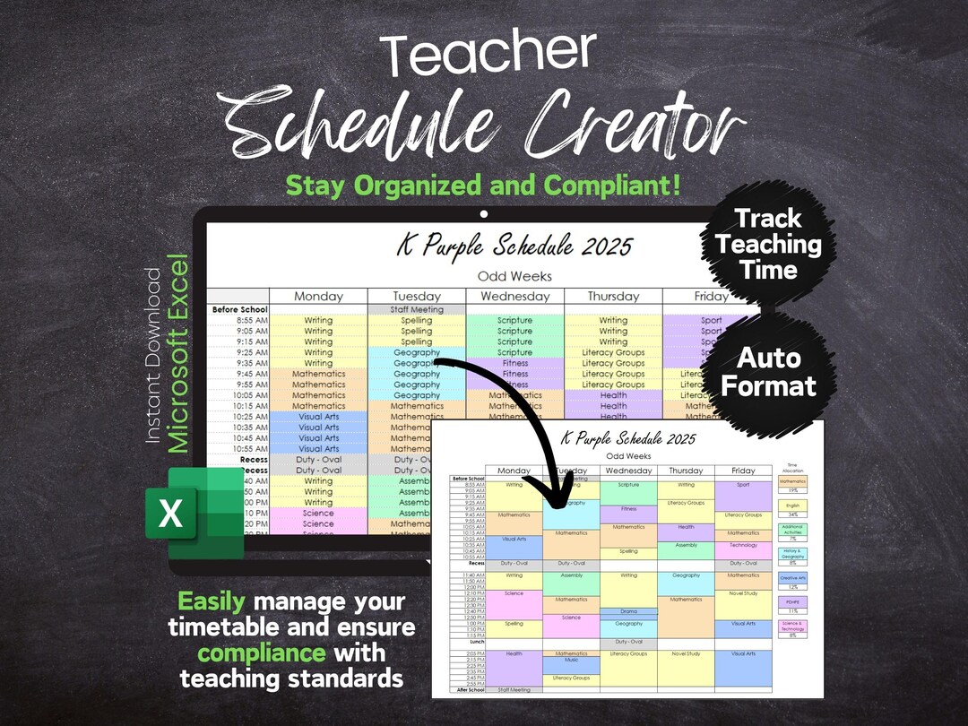 Teacher Schedule Timetable Creator Generator - Weekly Plan - Digital ...