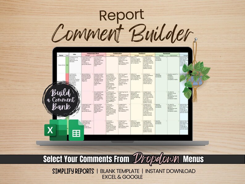 Teacher Report Comment Builder / Blank Editable Template for Google ...
