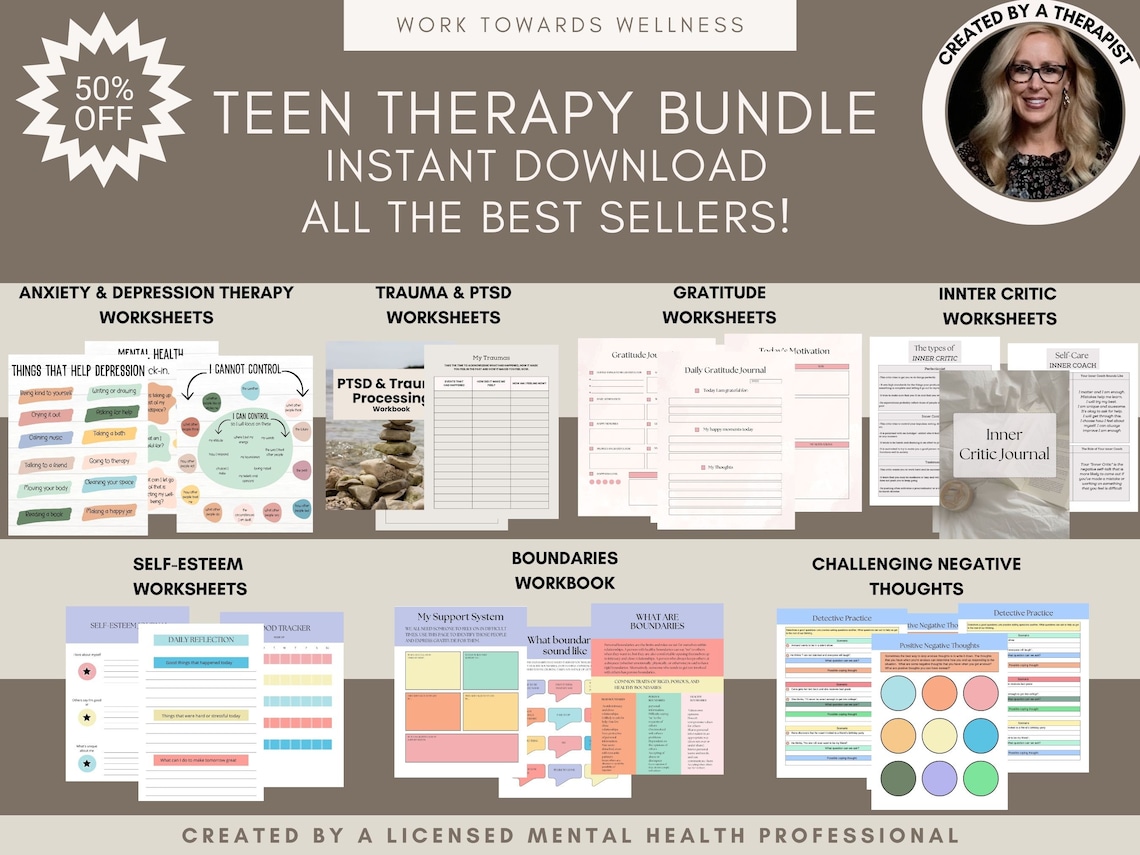 Teen Therapy Mega Worksheet Bundle Therapist Journal Anxiety - Etsy