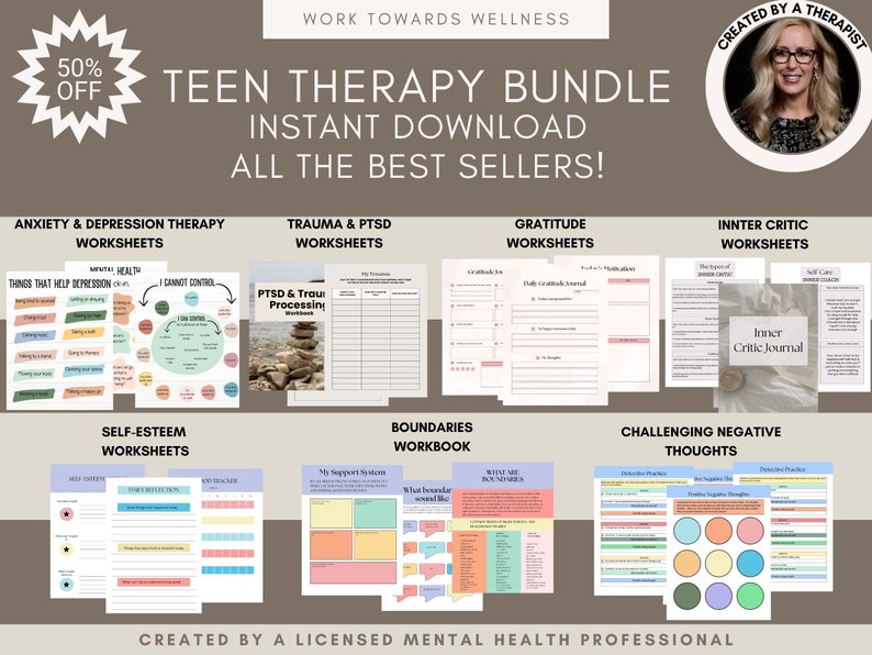 Teen Therapy Mega Worksheet Bundle Therapist Journal Anxiety - Etsy