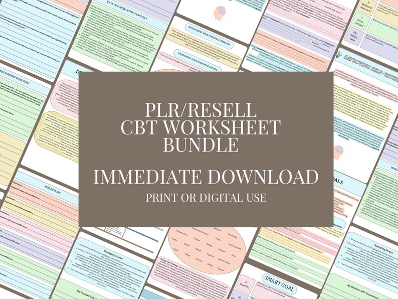 PLR Resell CBT Worksheets Bundle, CBT Anxiety,challenging Negative ...