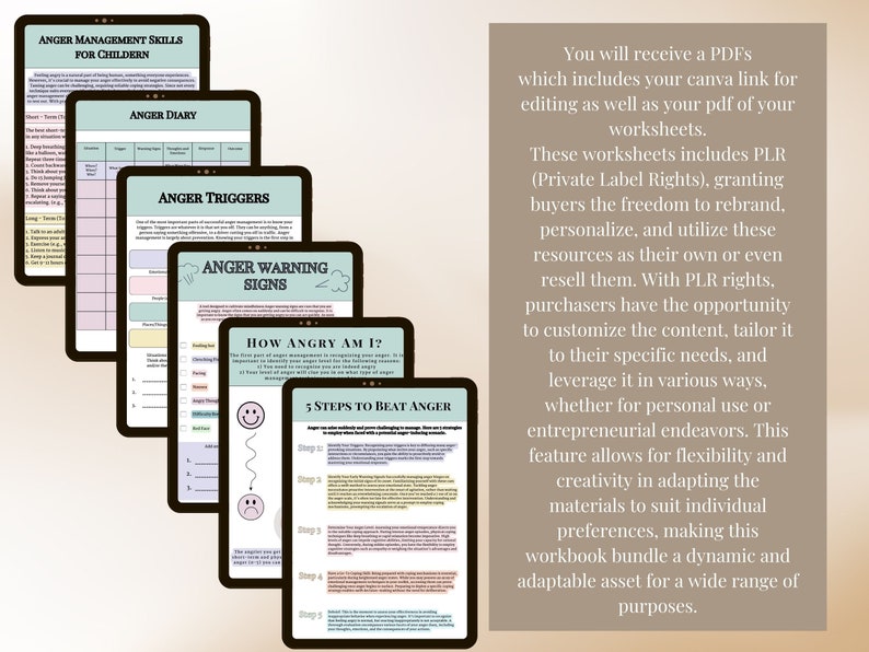 PLR Anger Management Worksheets, Therapy Worksheets, CBT, DBT ...