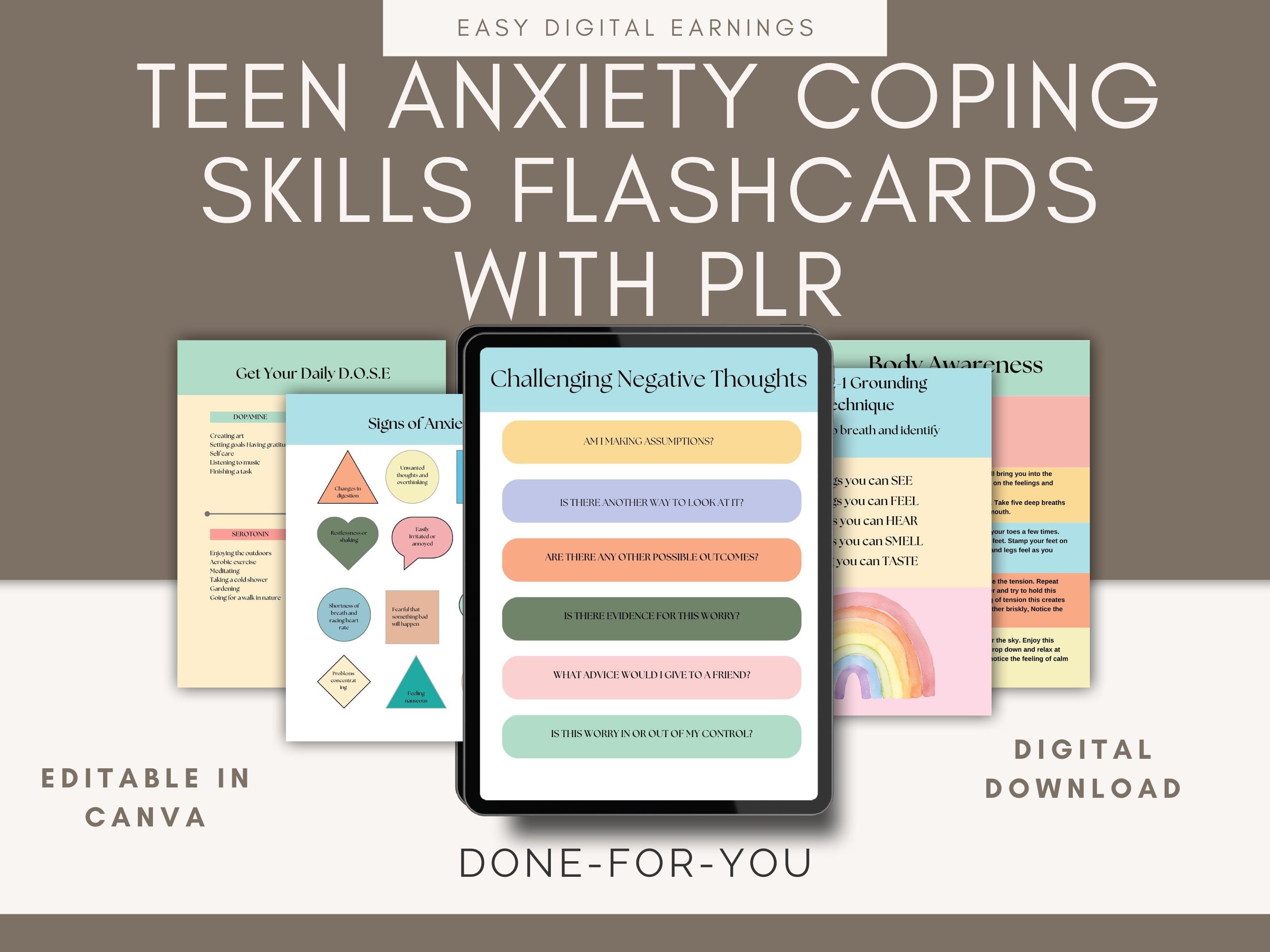 Teen Anxiety Coping Skills Flashcards Canva Templates Anxiety - Etsy