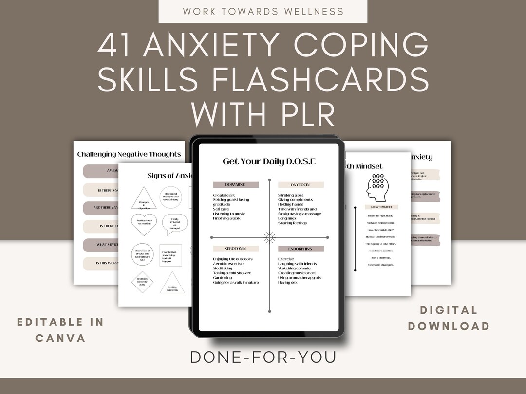 41 Anxiety Coping Skills Flashcards Canva Templates, Anxiety Coping ...