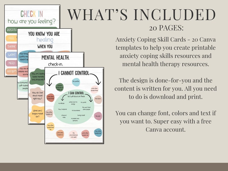 Anxiety and Depression Coping Skills Flashcards Canva Templates ...