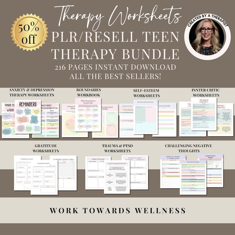 Teen Therapy Mega Worksheet Bundle, Therapist Journal Anxiety ...