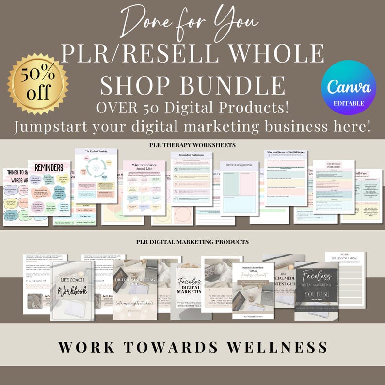 PLR Whole Shop Bundle: 50+ Digital Planners, Journals, Worksheets ...