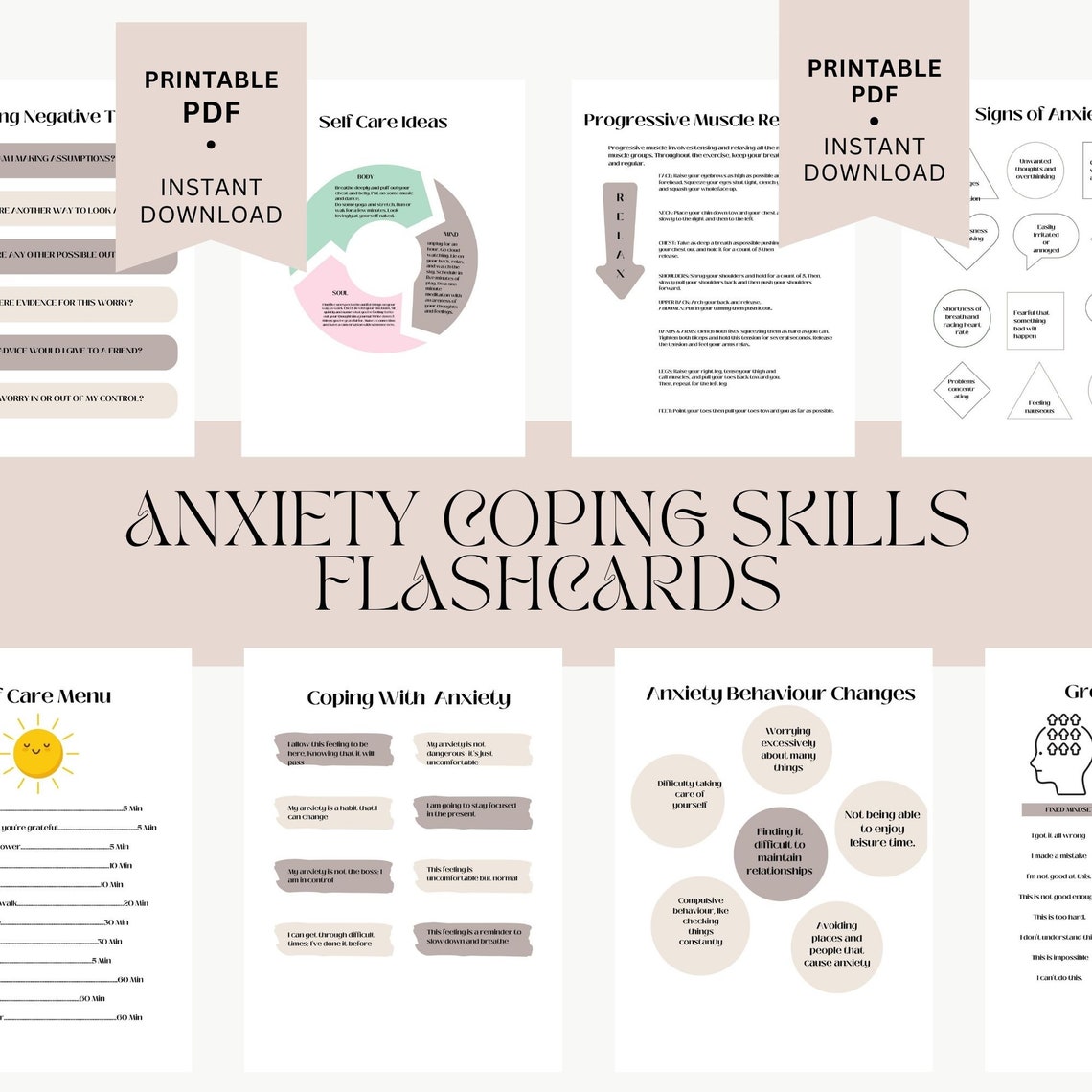 Anxiety Coping Skills Flashcards Canva Templates, Anxiety Coping Skill ...