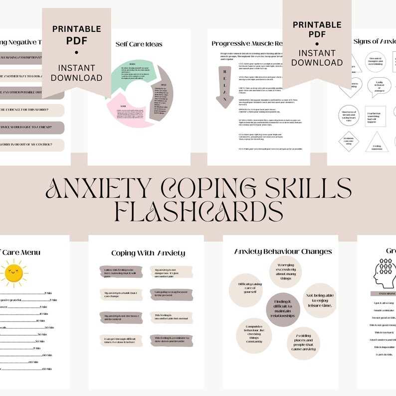 Anxiety Coping Skills Flashcards Canva Templates, Anxiety Coping Skill ...