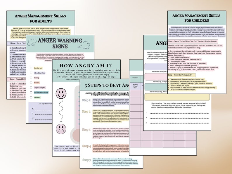Anger Management Worksheets: CBT, DBT, Self-regulation (PLR Digital ...