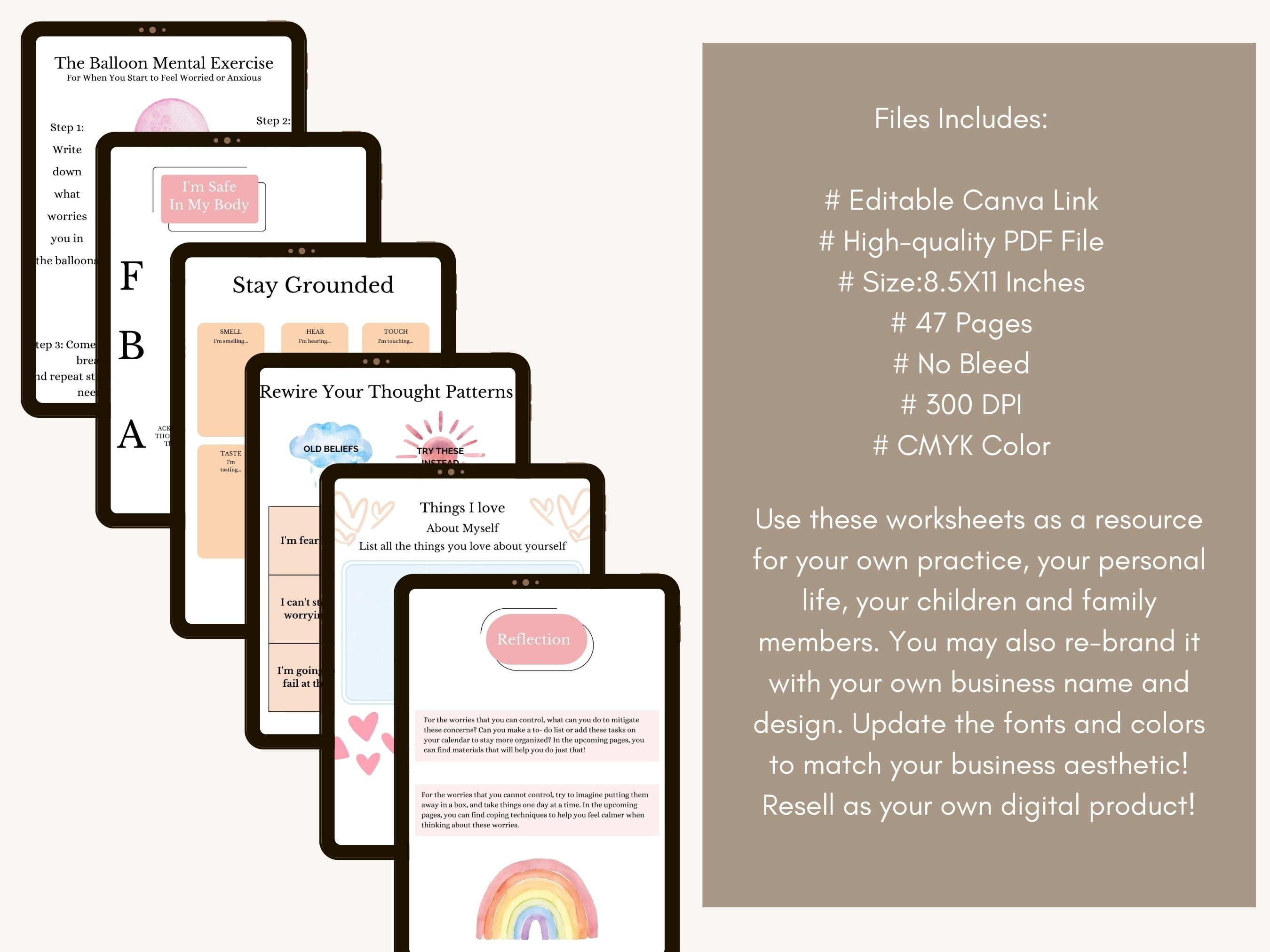 CBT Coping Cards: Anxiety & Self-care Worksheets (canva Editable, PDF ...