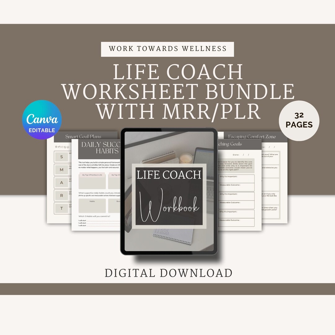 Life Coach Worksheet Bundle With PLR and MRR, Therapy Tools and ...