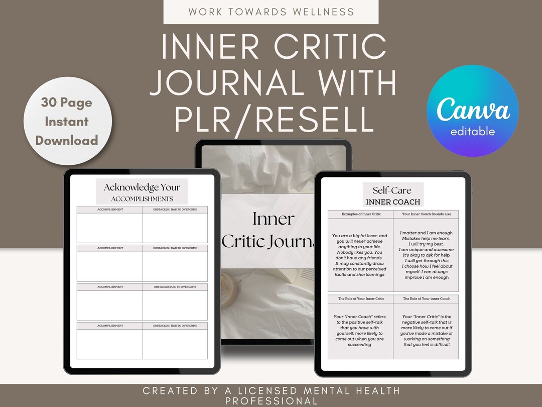 Inner Critic Journal: Self-esteem & Mental Health Worksheets (PDF) - Etsy