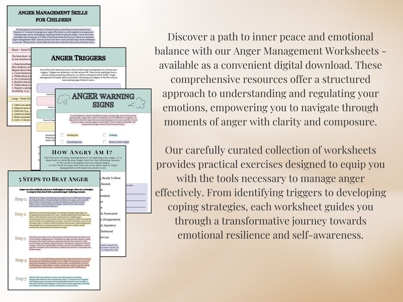Anger Management Worksheets: CBT, DBT, Self-regulation (PLR Digital ...