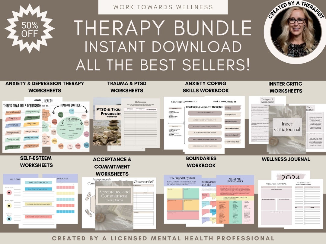 Therapy Worksheet Bundle, Psychology Resources,inner Critic, Boundaries,trauma,acceptance ...