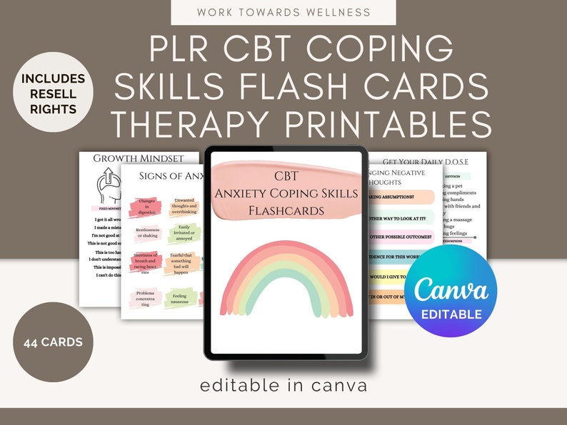 CBT Coping Skills Flashcards: Anxiety & Therapy Printables (digital ...