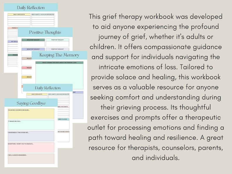 Grief Therapy Workbook: Coping Skills & Rituals (40 Pages) (PDF) - Etsy