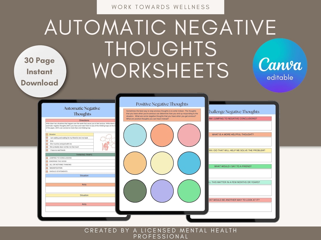 Thought Challenging Worksheets, CBT Therapy, Cognitive Behavioral ...