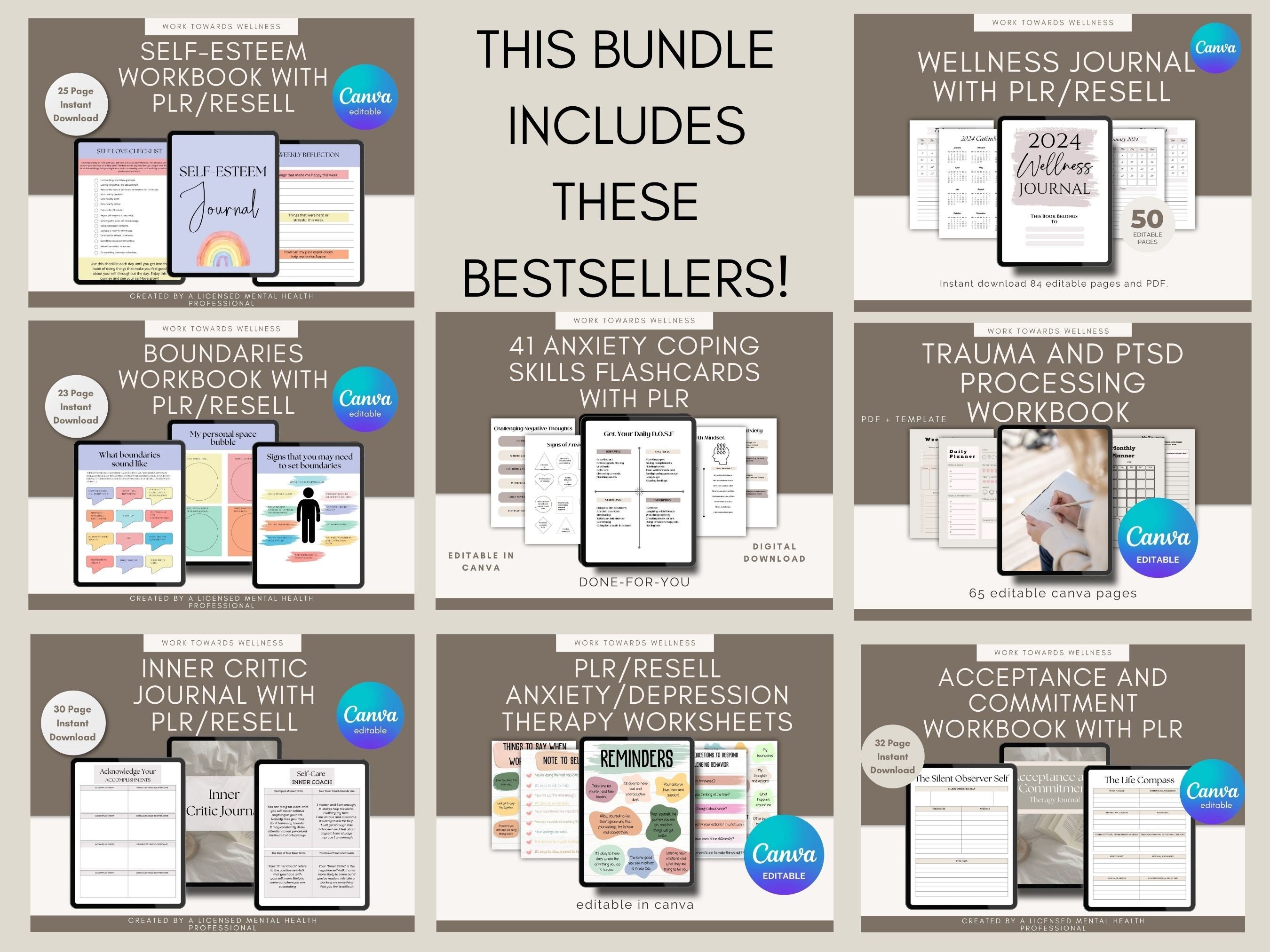 Therapy Worksheet Bundle, Psychology Resources,inner Critic, Boundaries ...