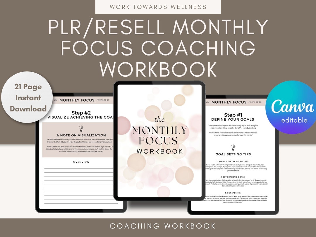 Monthly Focus Workbook, Coaching Workbook Template, Life Coach, Mindset ...