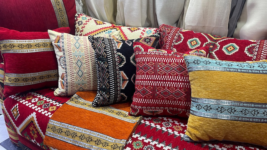 Handmade Amazigh Berber Morocco Pattern Cushion, Cotton Chenille Throw ...