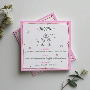 Whimsical Hand Drawn Menu Canva Template | Bow Dinner Party Menu | Wavy ...
