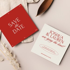 Minimal Save the Date Template, Red and Cream Wedding Editable Minimal ...