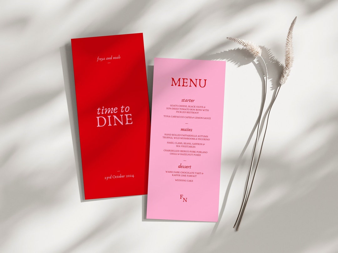 Pink and Red Wedding Menu Template, Retro Editable Modern Wedding ...