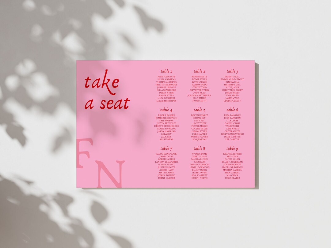 Wedding Table Plan Template, Pink and Red Editable Modern Wedding ...