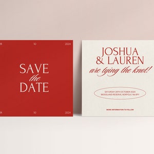 Minimal Save the Date Template, Red and Cream Wedding Editable Minimal ...