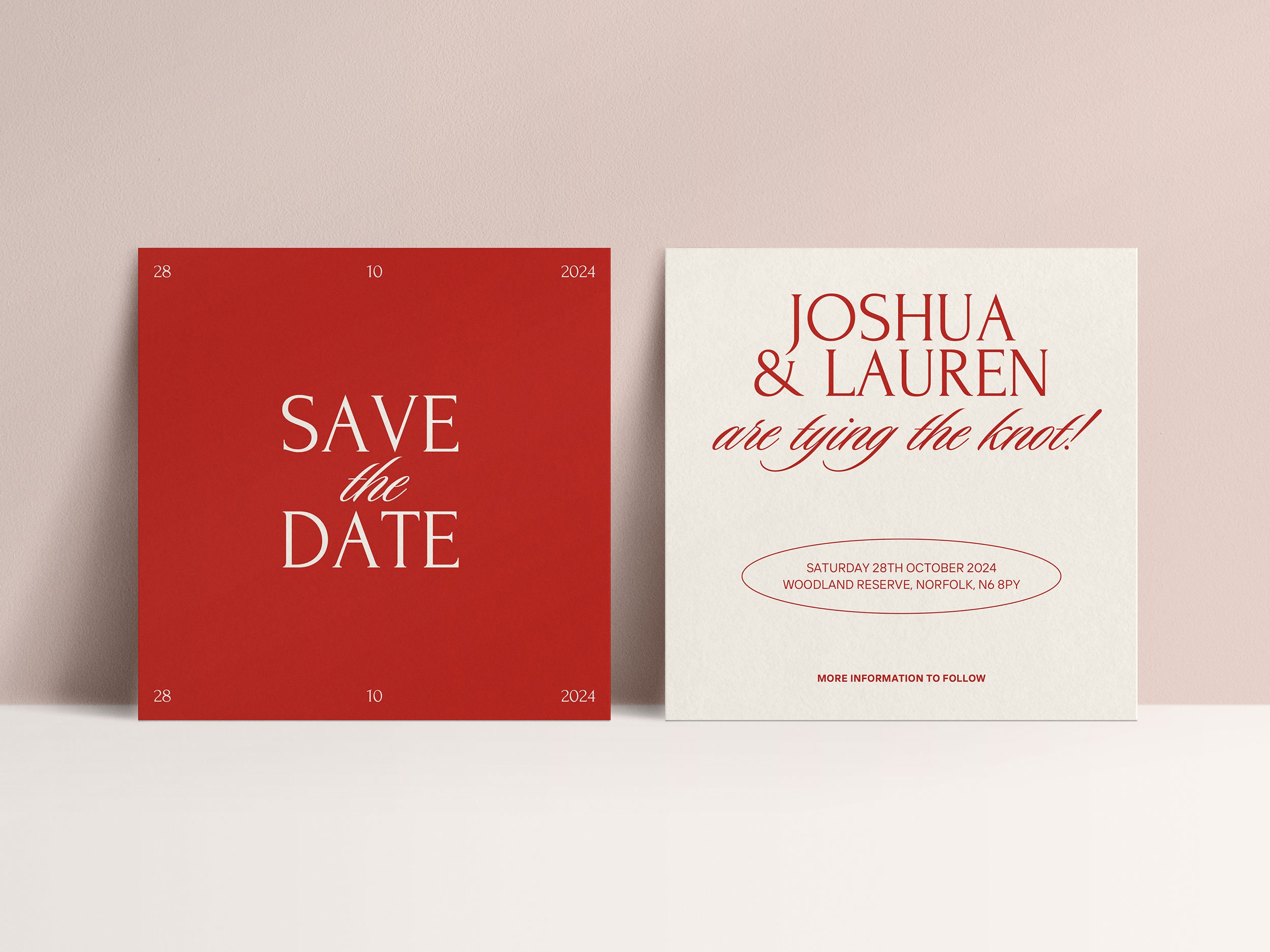Minimal Save the Date Template, Red and Cream Wedding Editable Minimal ...
