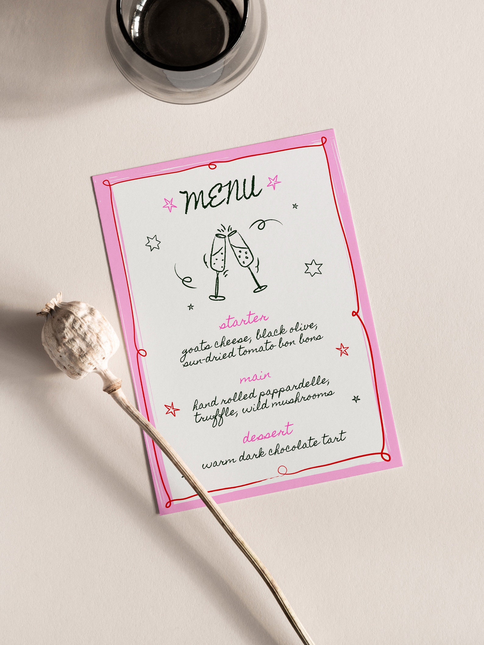 Whimsical Hand Drawn Menu Canva Template Bow Dinner Party Menu Wavy ...