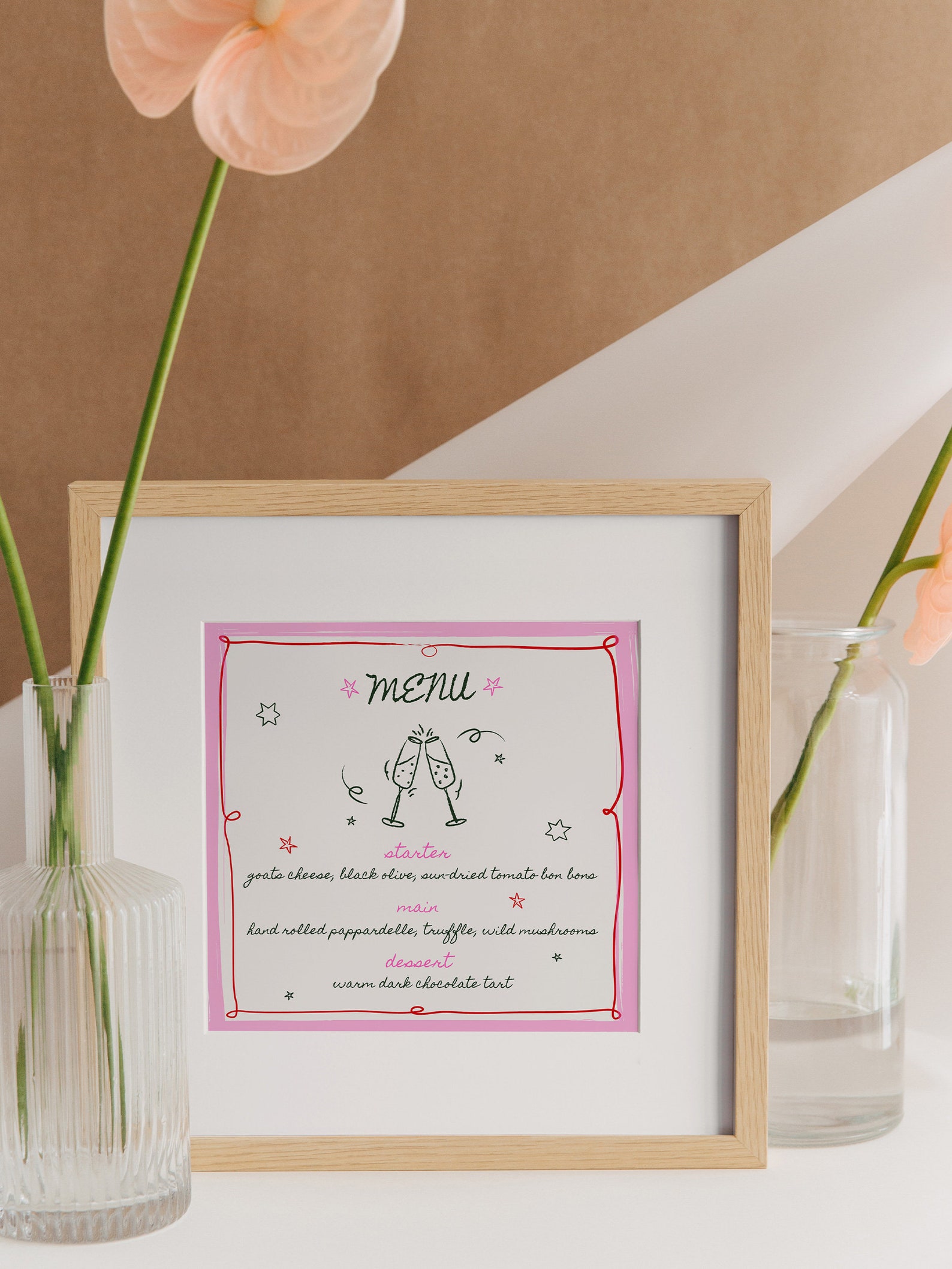 Whimsical Hand Drawn Menu Canva Template | Bow Dinner Party Menu | Wavy ...