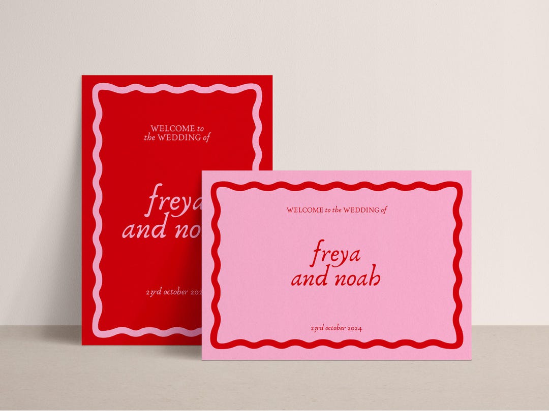Minimal Welcome Sign Template, Pink and Red Wedding Printable Signage ...