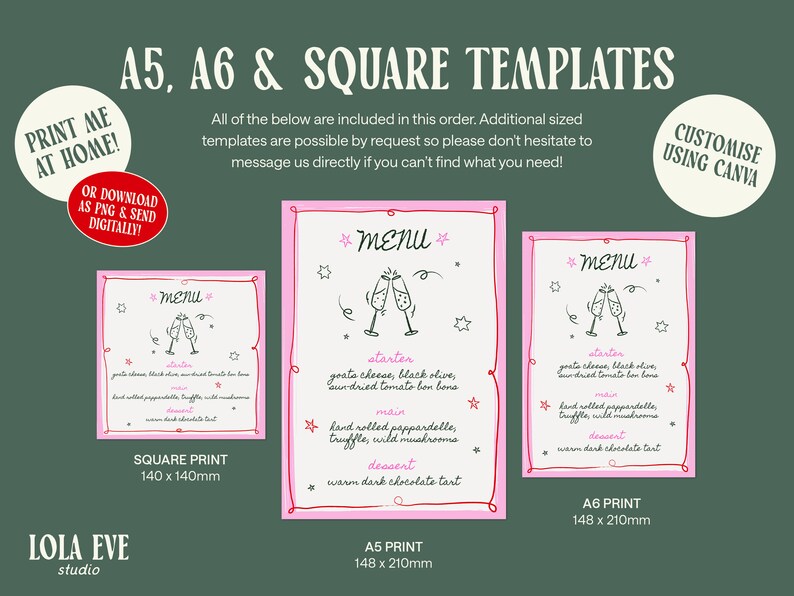 Whimsical Hand Drawn Menu Canva Template Bow Dinner Party Menu Wavy ...