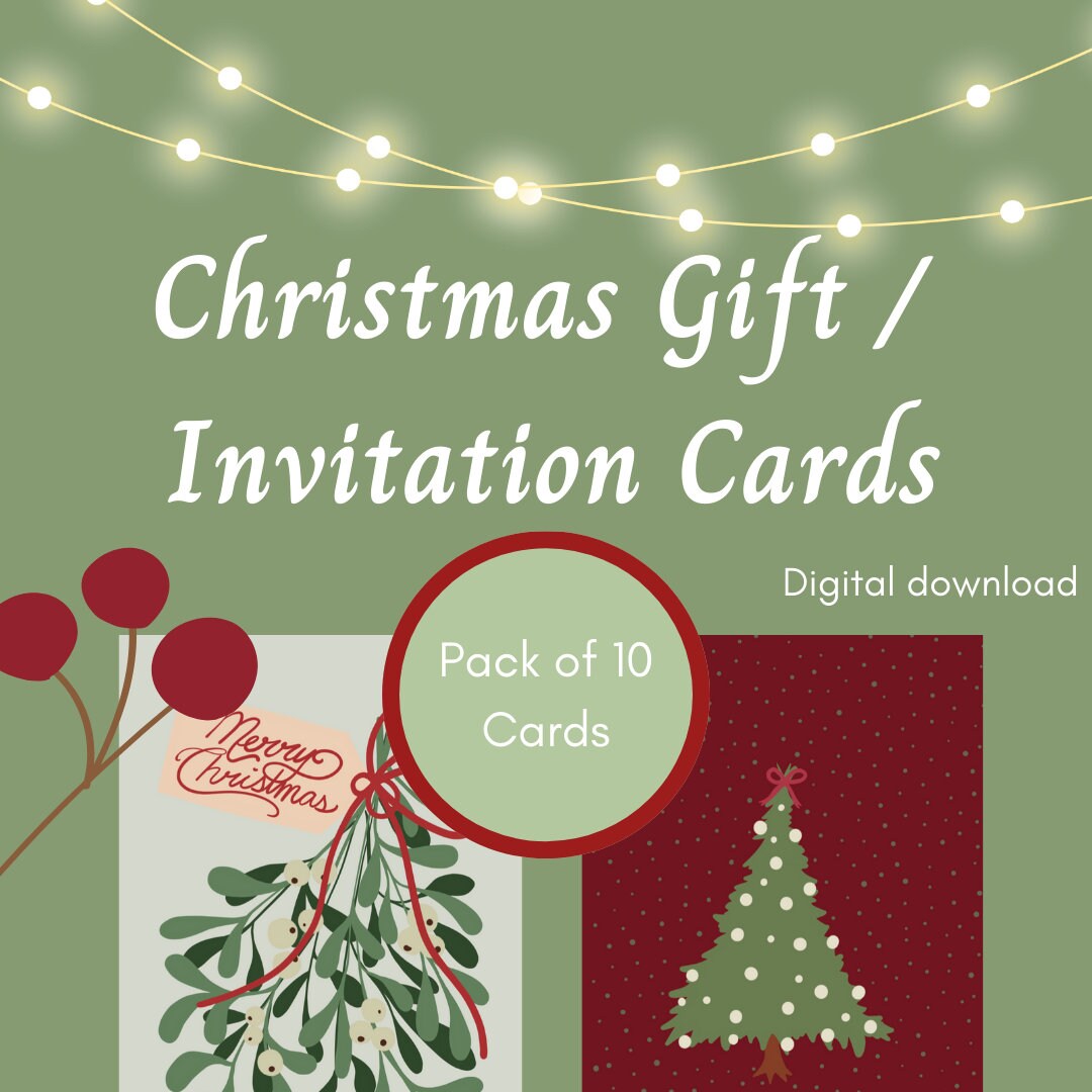 10 Christmas Holiday Gift/invitation Cards: Downloadable Gift Cards ...