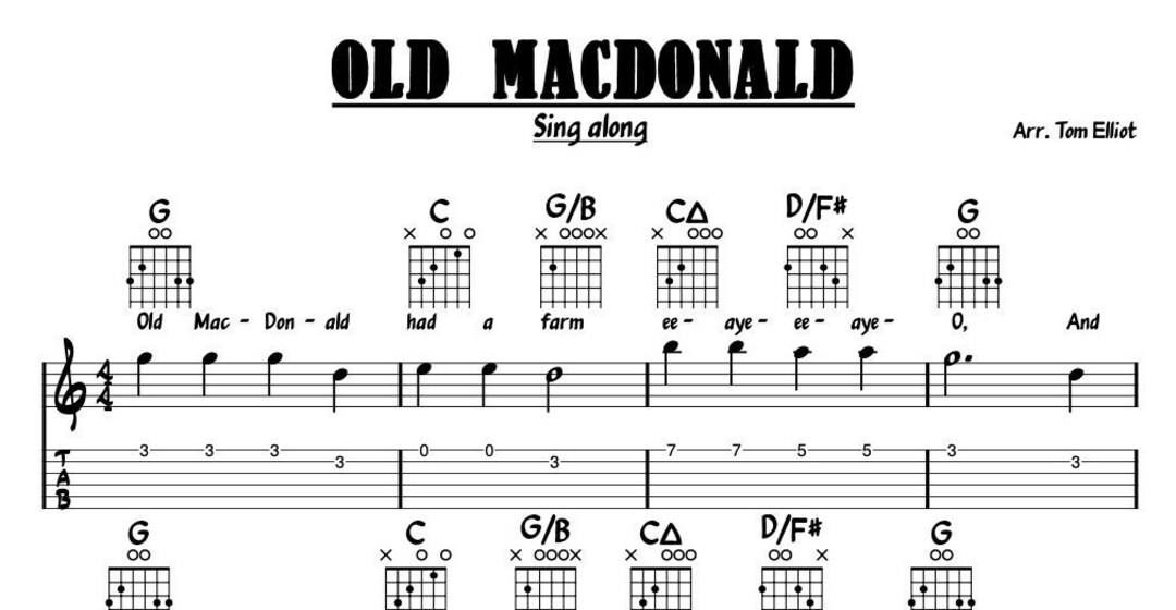 Old Macdonald (had A Farm) Sheet Music-2 Arrangements for GUITAR With ...