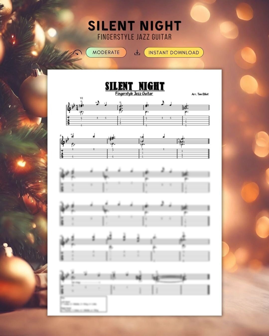 Silent Night - Jazz Guitar Arrangement (TAB Standard Music Notation ...