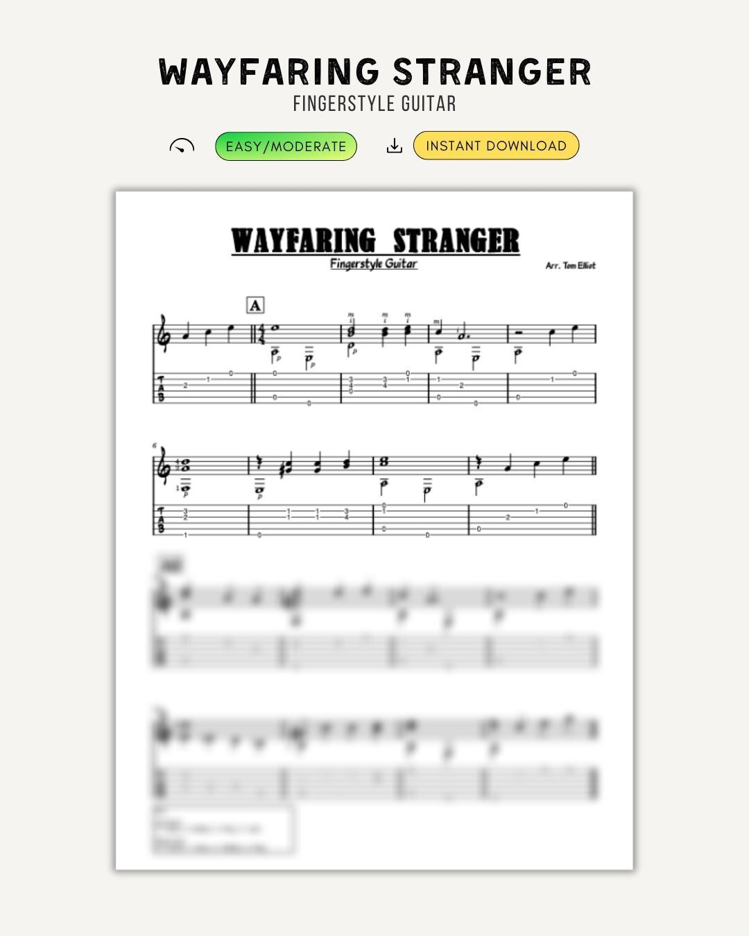 Wayfaring Stranger Fingerstyle Guitar - Folk Chords Sheet Music ...