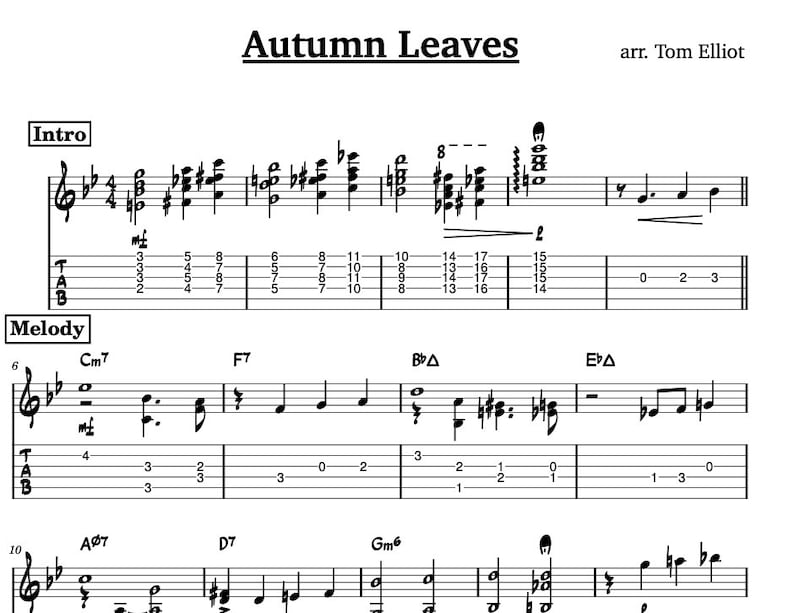 Autumn Leaves Arranged for Jazz Guitar - Etsy