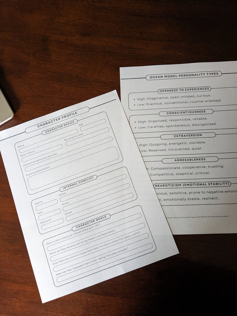 OCEAN Personality Types Cheat Sheet for Character Profile Development ...