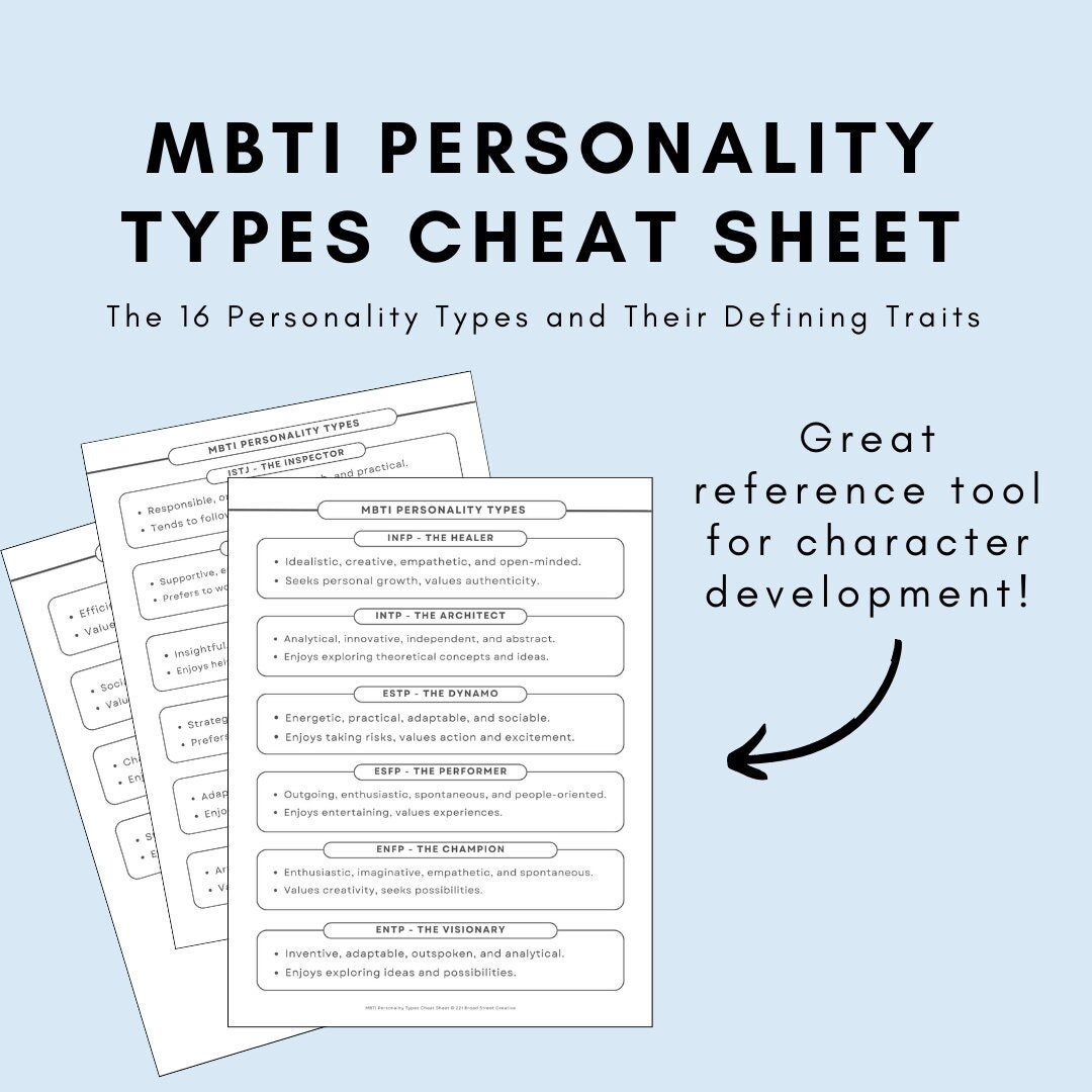 MBTI 16 Personality Types Cheat Sheet for Character Profile Development ...