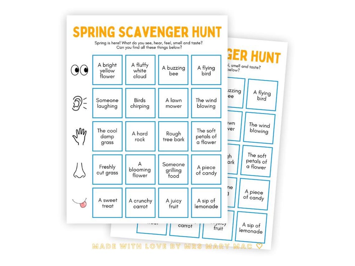 Spring Sensory Activity Scavenger Hunt Printable for Ages 5-6 Instant ...