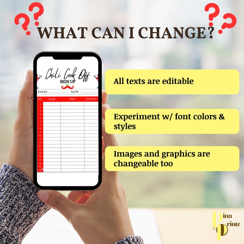 EDITABLE Chili Cook-off Sign up Sheet Template Chili Cook off Sign up ...