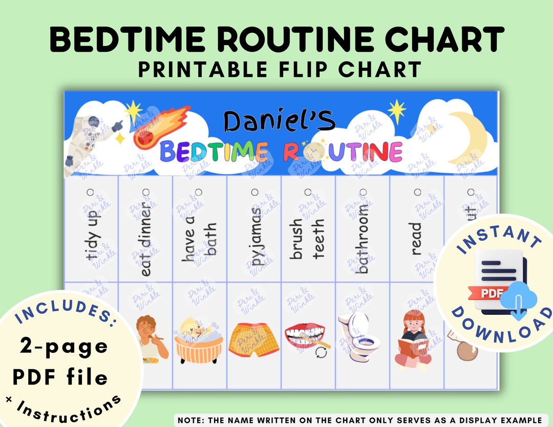 Bedtime Routine Chart for Kids & Toddlers. Printable Digital Download ...