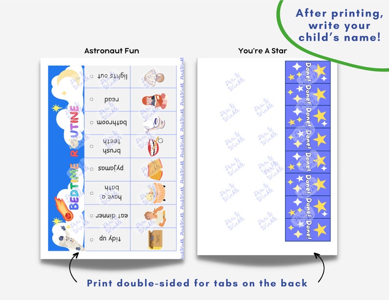 Bedtime Routine Chart for Kids & Toddlers Printable Digital Download A4 ...