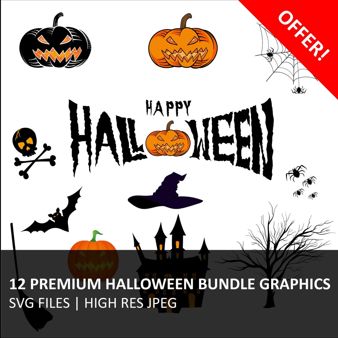 12 Premium Halloween Vector Bundle SVG & JPEG - Etsy