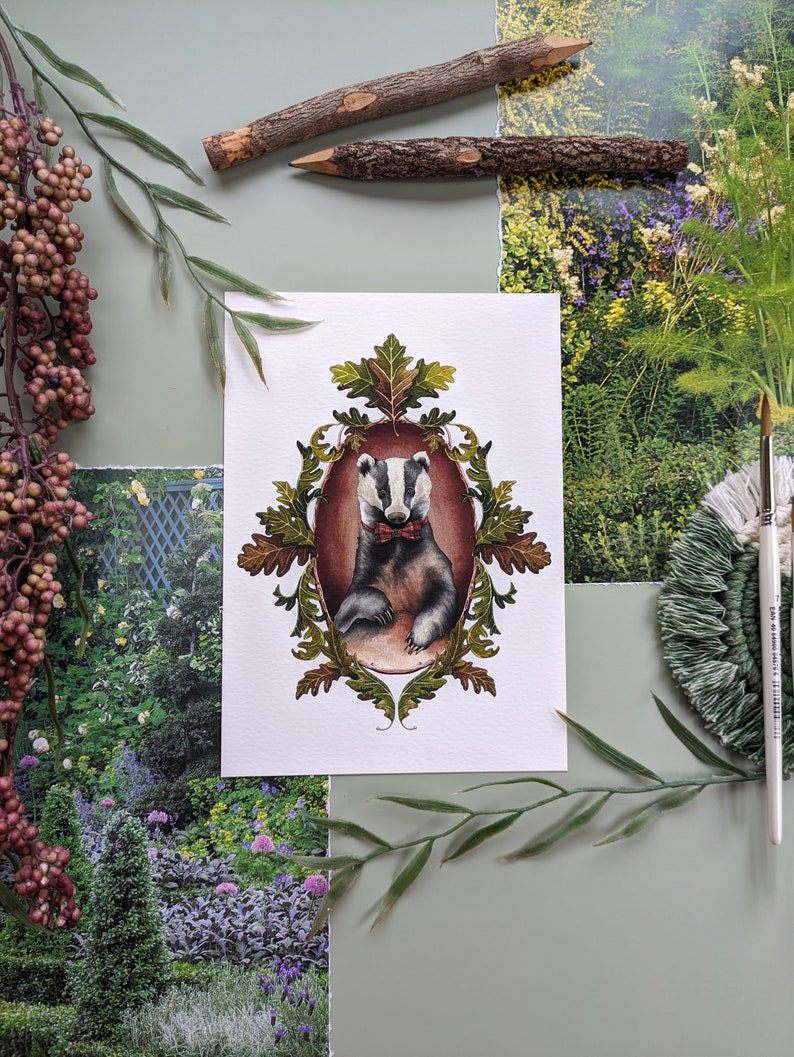 Badger Art Print | Woodland Animal Print | Woodland Gift | Woodland ...