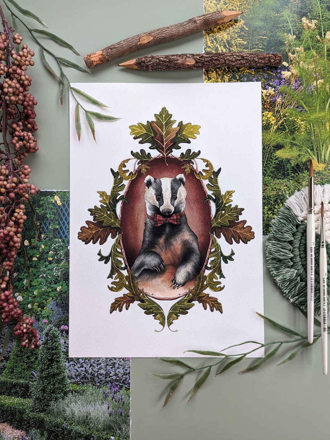 Badger Art Print | Woodland Animal Print | Woodland Gift | Woodland ...